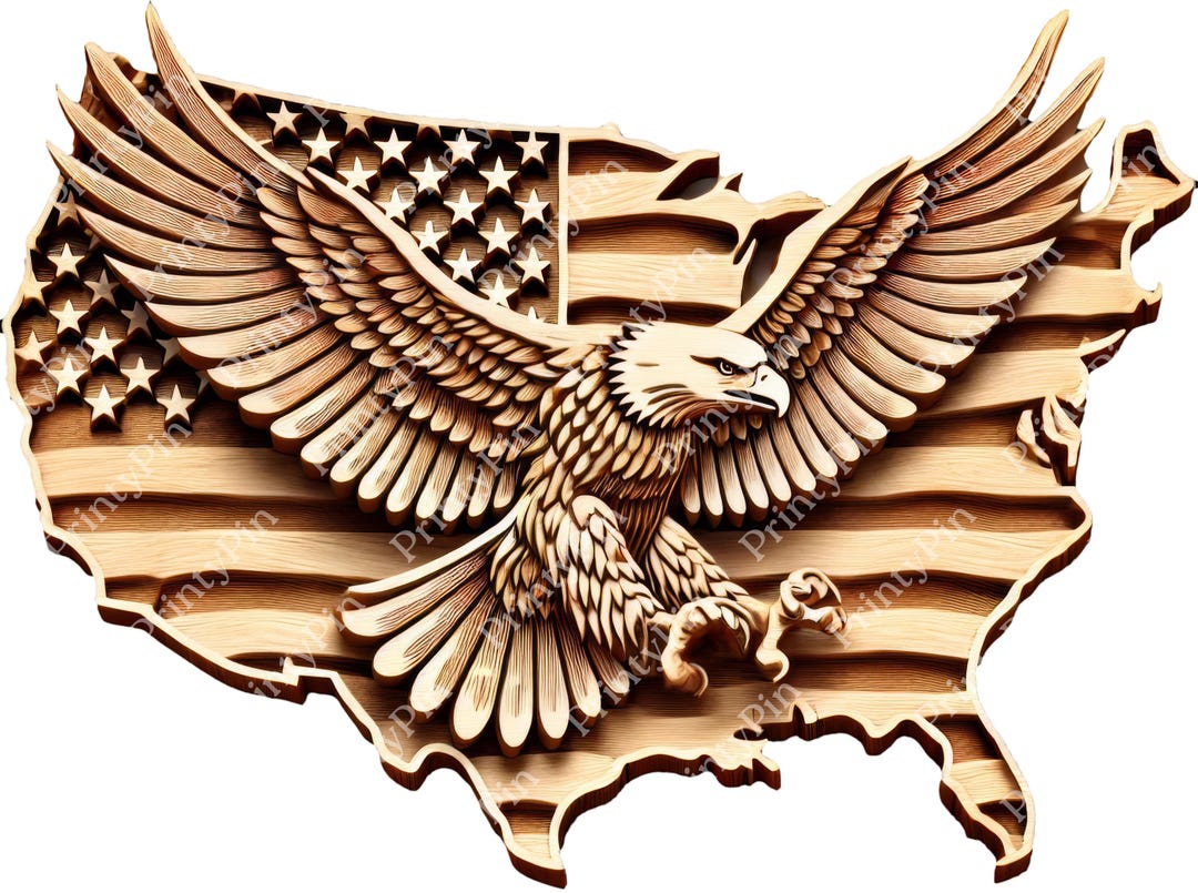 Patriotic Eagle USA Map - Laser Engraving Wooden American Flag - 3D ...