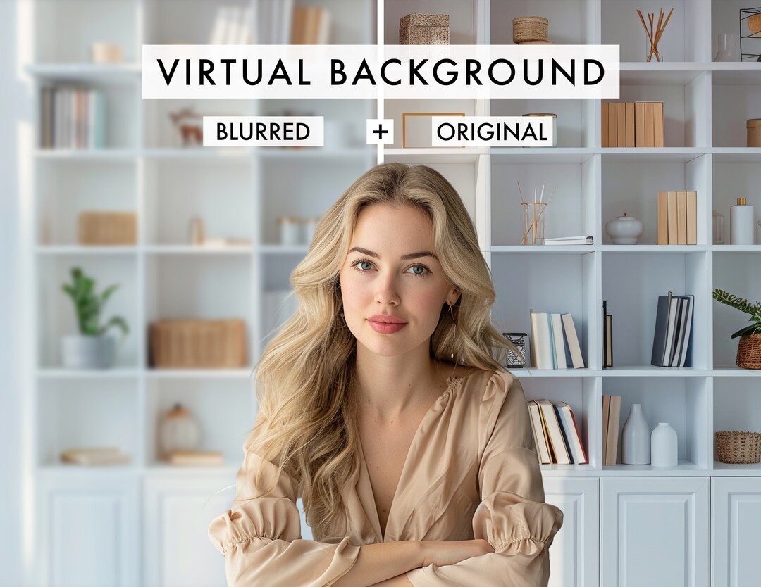 Elegant Home Office Zoom Backgrounds - Chic Bookshelf Virtual Backdrops ...