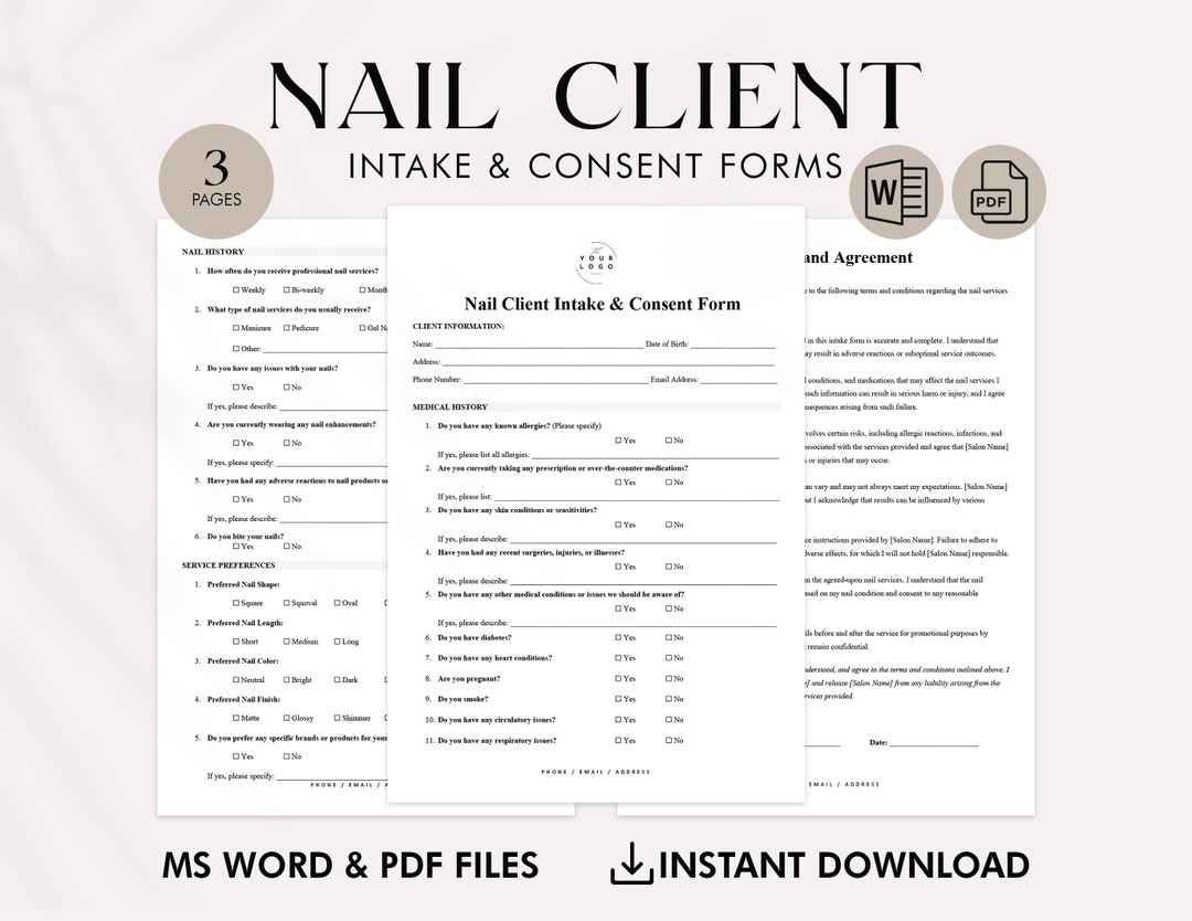 Nail Consultation Form | Editable PDF Template | Nail Technician Client ...