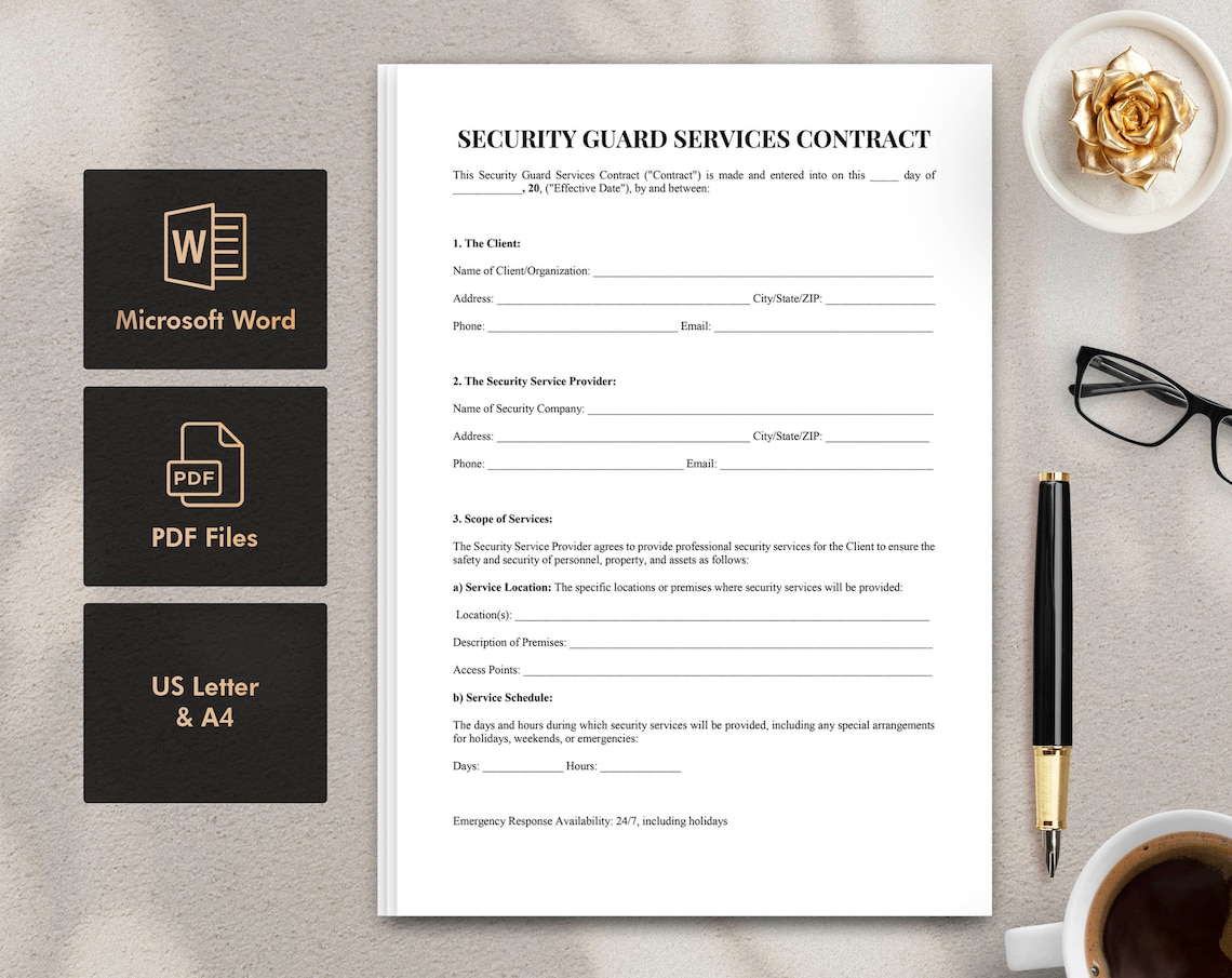 Printable Security Guard Contract Template PDF & Word - Customizable ...