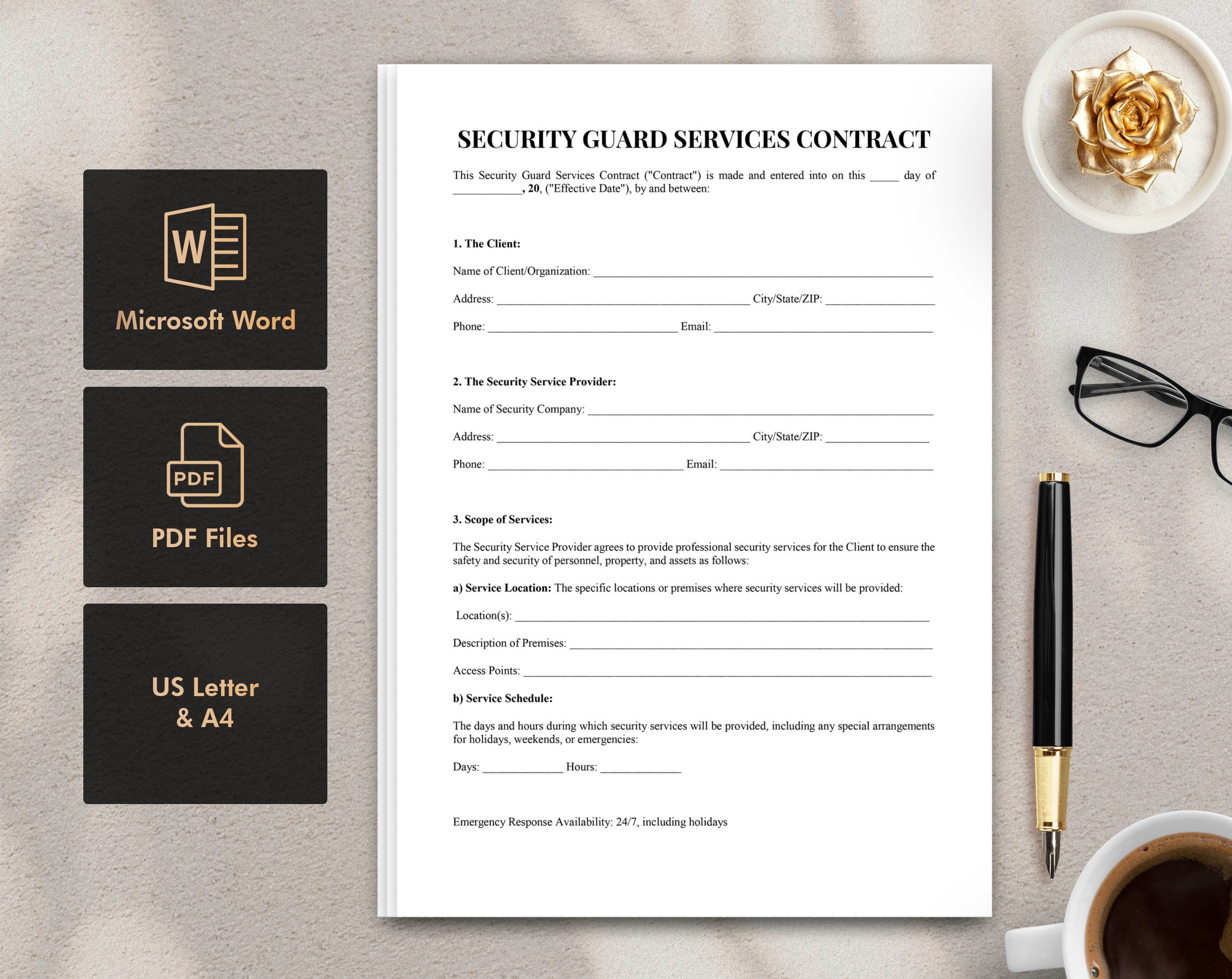 Printable Security Guard Contract Template PDF & Word - Customizable ...