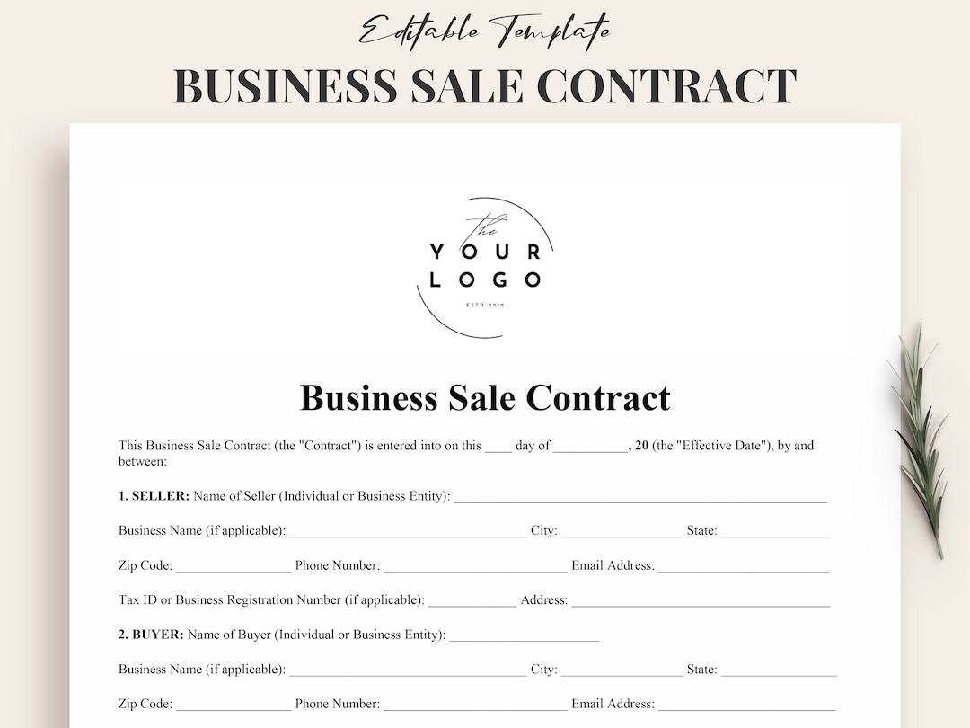 Editable Business Sale Contract Template Word & PDF - Printable ...