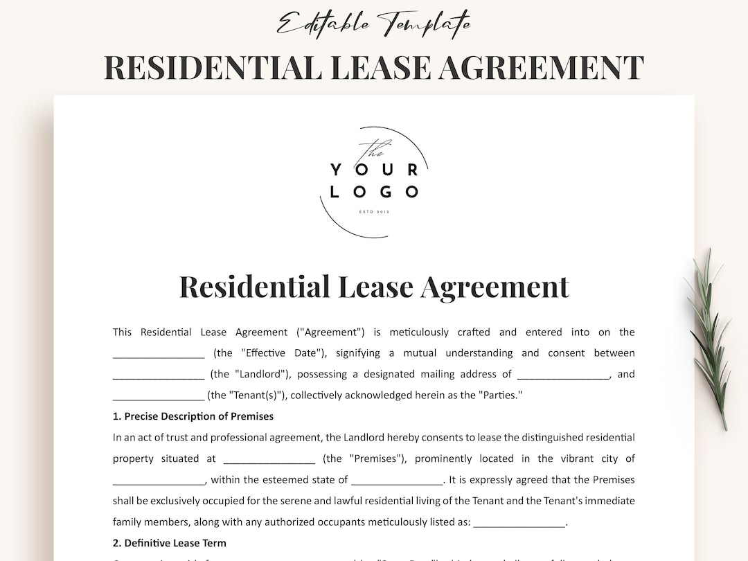 Editable Residential Lease Agreement Template - Instant Download WORD ...