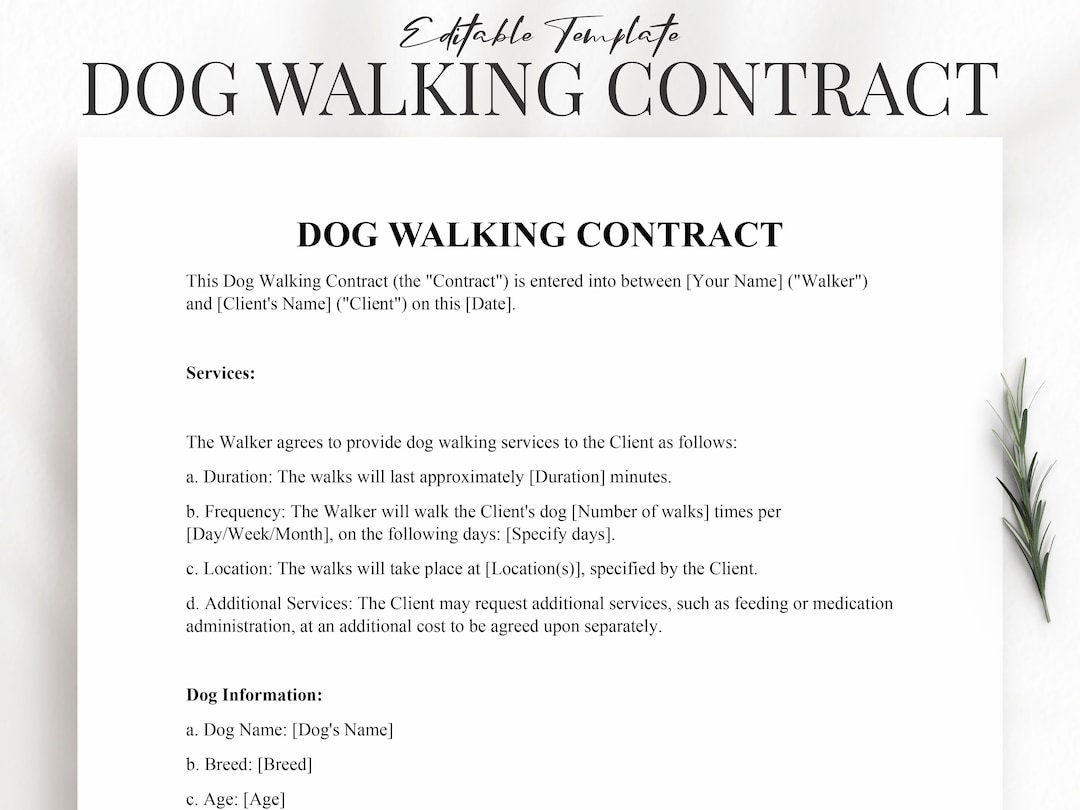 Customizable Dog Walking Contract Template | Pet Care Agreement ...