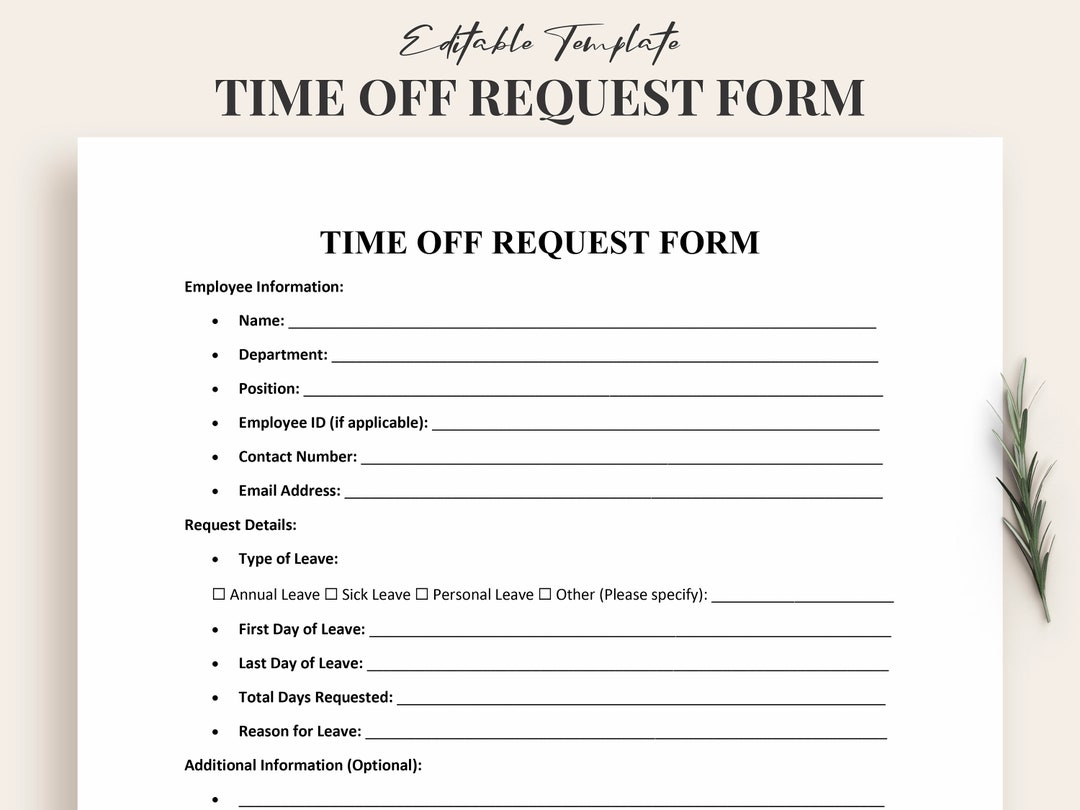 Editable Time off Request Form Template Word - Professional Leave ...
