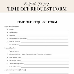 Editable Time off Request Form Template Word - Professional Leave ...