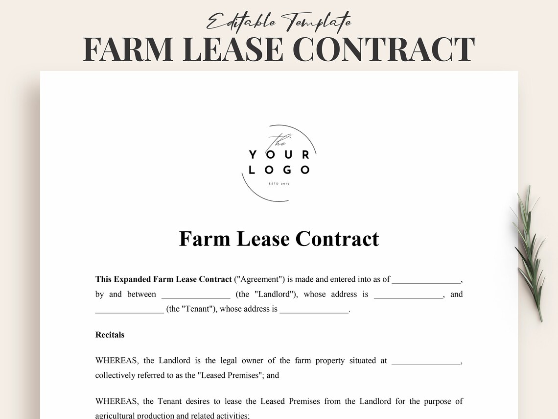 Farm Lease Contract Template - Editable Farm Land Rent Agreement ...
