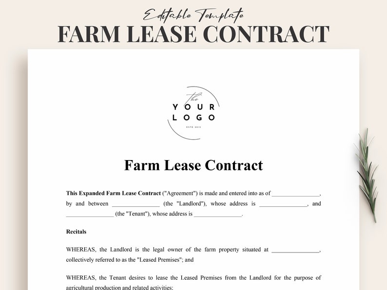 Farm Lease Contract Template - Editable Farm Land Rent Agreement ...