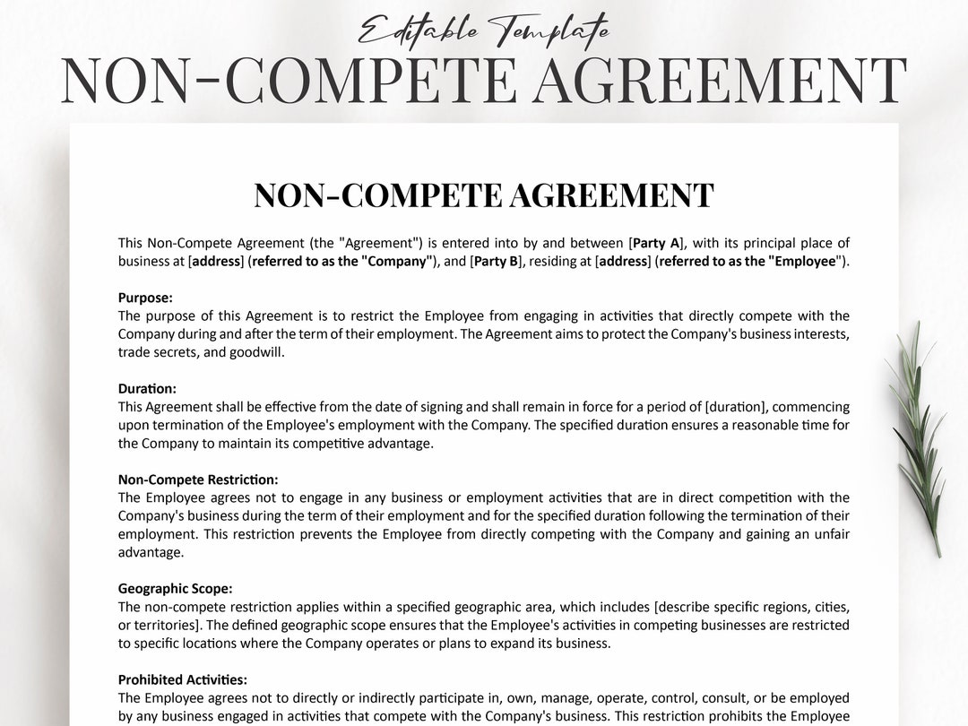Professional Non-compete Agreement Template | Editable PDF & Word ...
