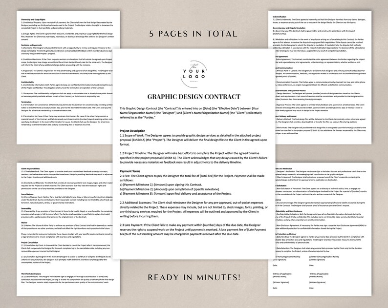 Professional Graphic Design Contract Template Customizable - Etsy