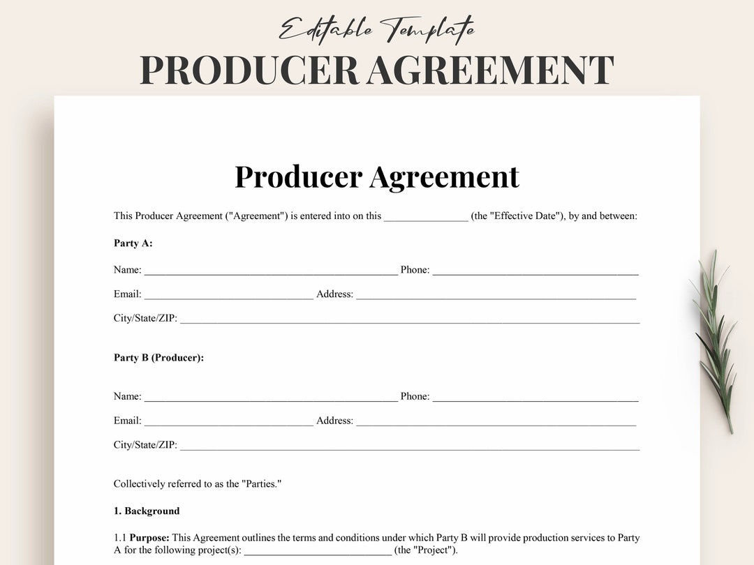 Producer Agreement Template - Professional Producer Contract ...