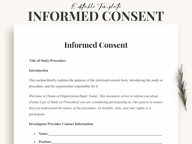 Informed Consent Template for Research and Medical Studies ...