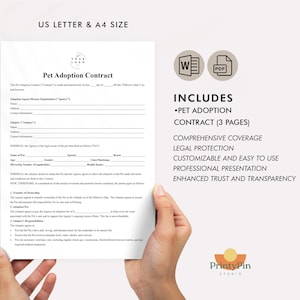 Pet Adoption Contract Template - Printable Pet Agreement Form for Breeders, Rescue Centers - Dog ...