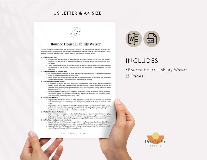 Bounce House Waiver Form PDF | Release of Liability Template | Editable ...