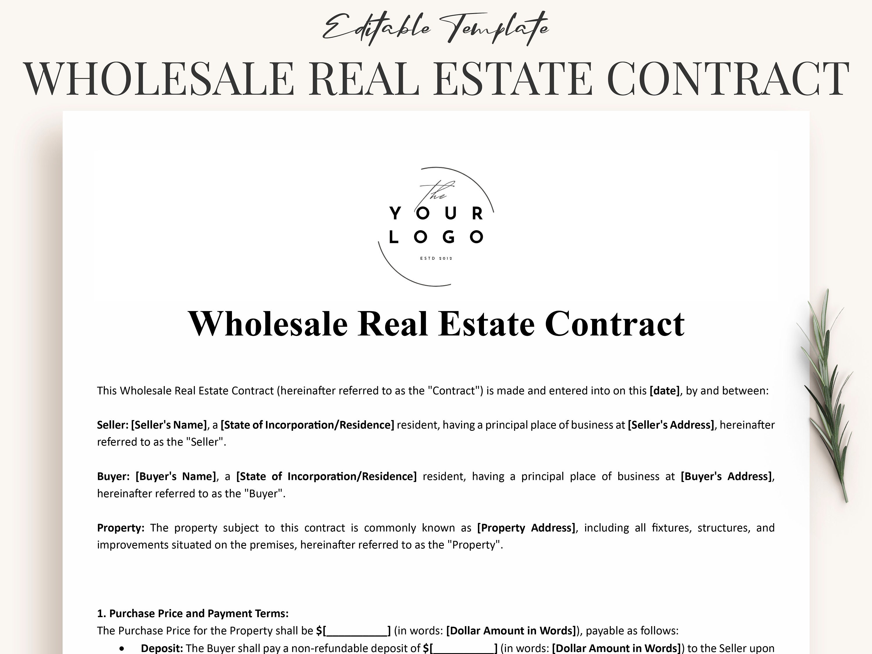 Wholesale Real Estate Contract Template PDF & Word - Real Estate ...