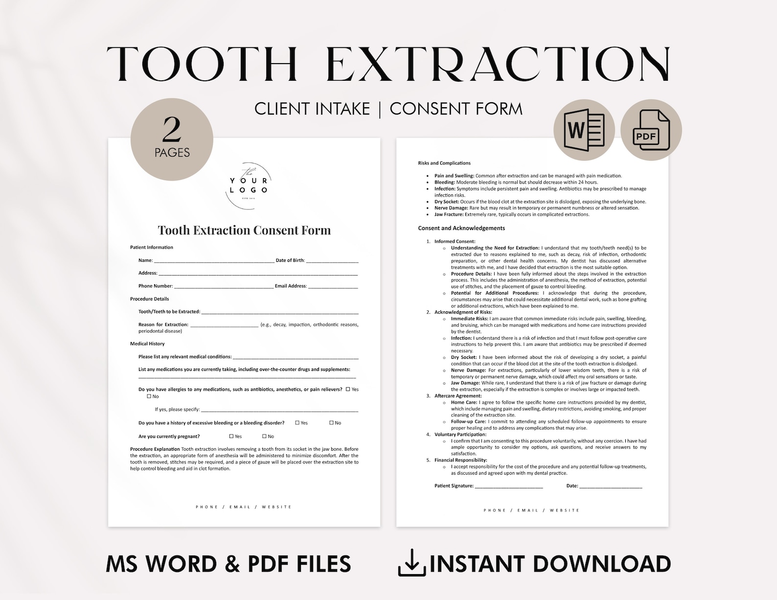 Tooth Extraction Consent Form Template - Editable Dental Forms, Word ...
