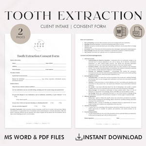 Tooth Extraction Consent Form Template - Editable Dental Forms, Word ...