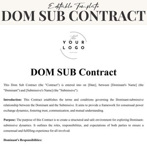 Dom Sub Contact Template Word, Dominatrix Services Agreement, Editable ...