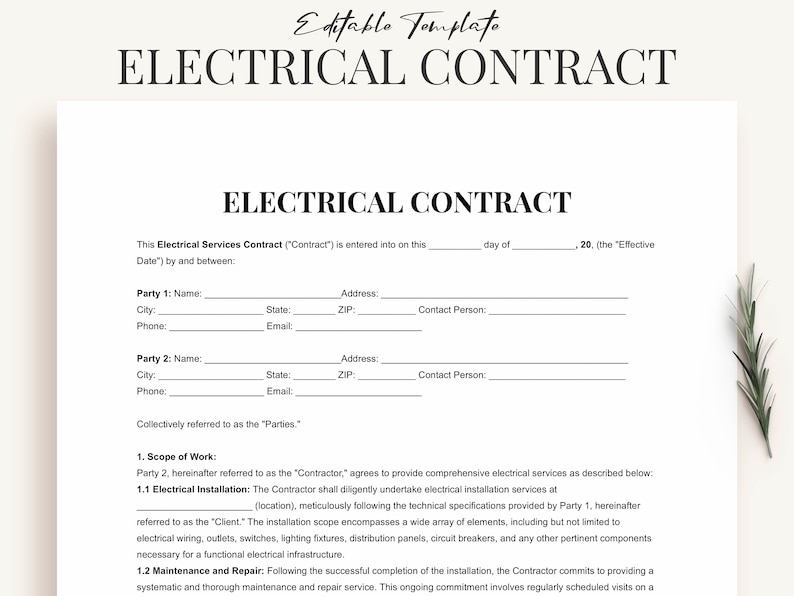Electrical Contract Template Word - Professional Electrical Services ...