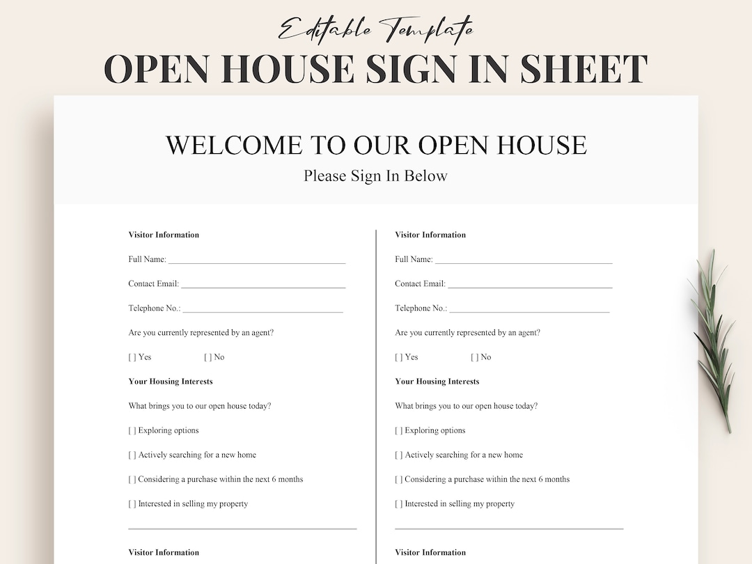 Open House Sign in Sheet Editable Word Template & Pdfs | Real Estate ...