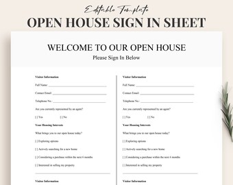 Open House Sign in Sheet | Editable Canva Template & Pdfs | Real Estate ...