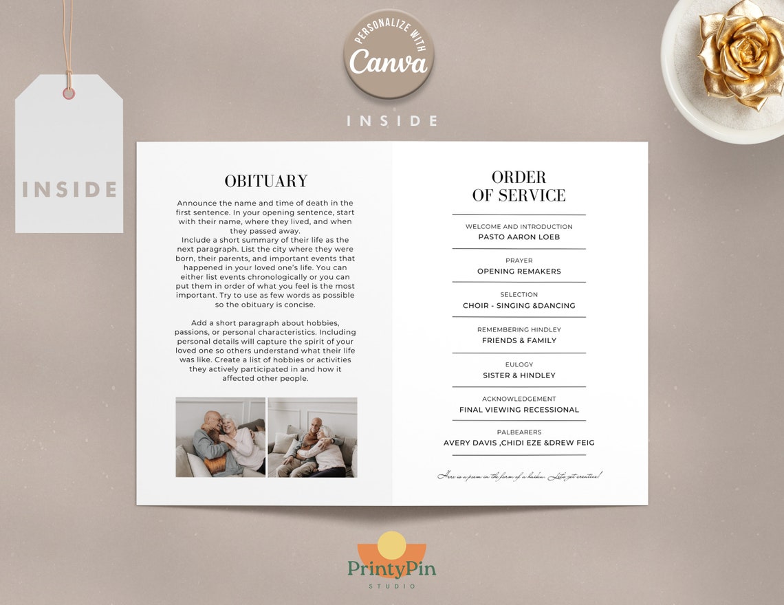 Editable Obituary Template for Men Baby Girl & Women 4 Pages - Etsy