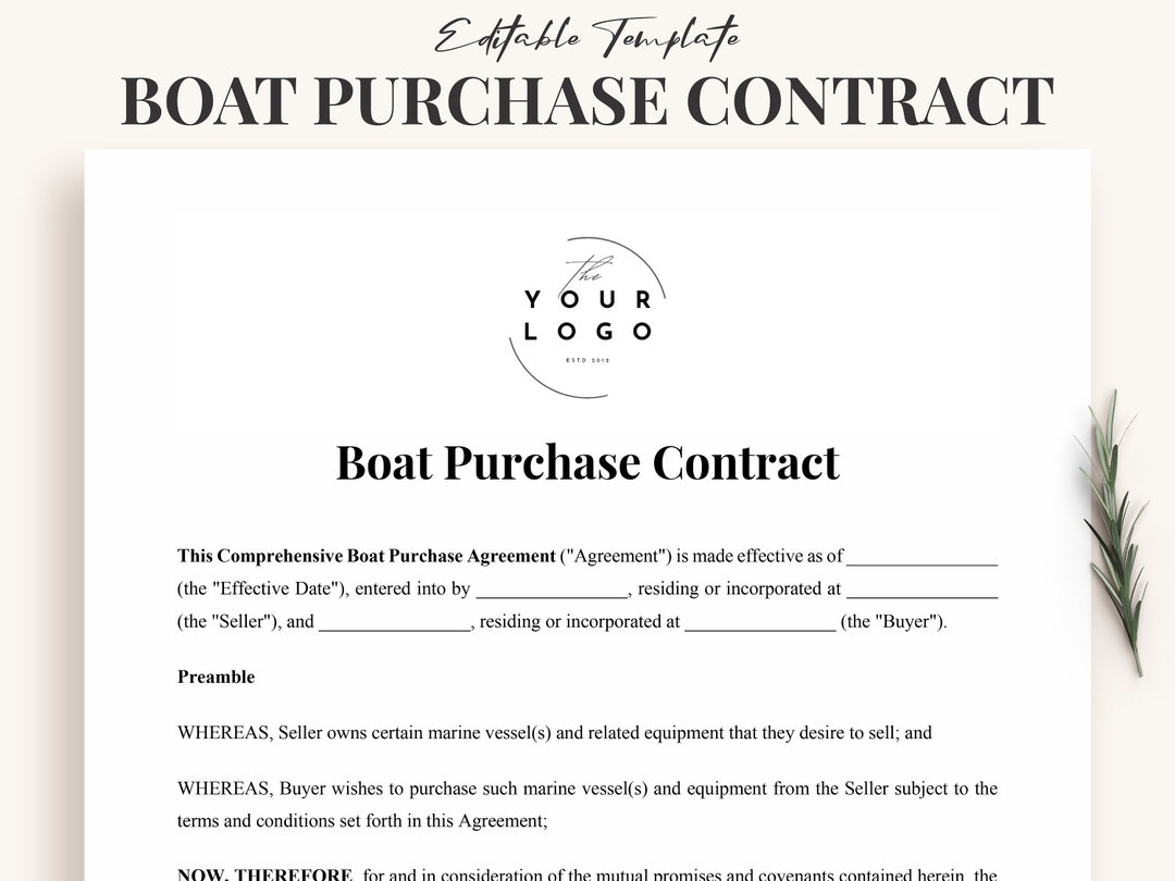Boat Purchase Contract Template - Editable Marine Vessel Sale Agreement ...