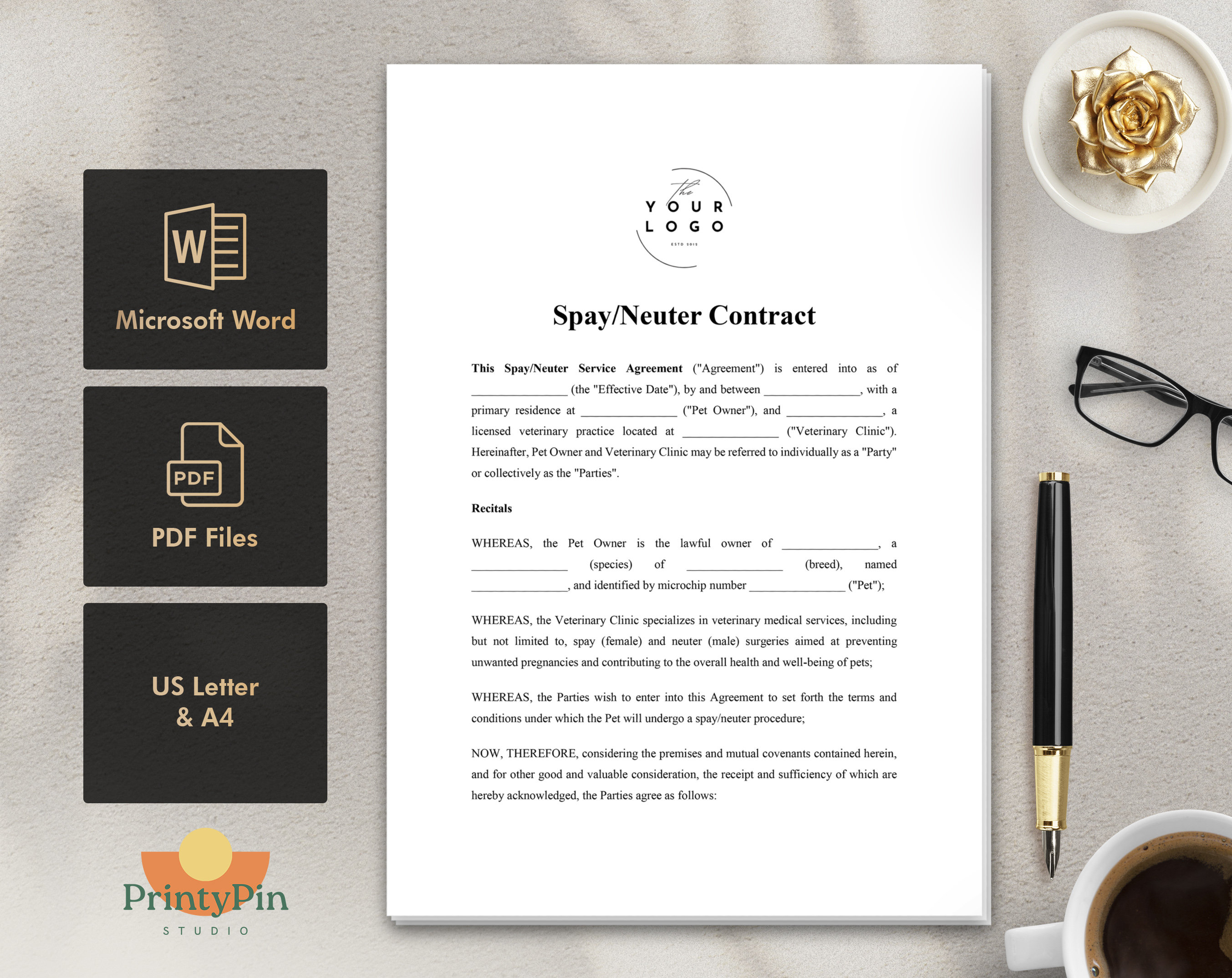 Spay Neuter Contract Template - Instant Download, Pet Surgery Agreement ...