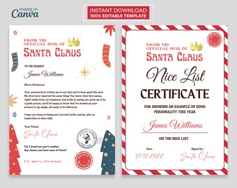 Instant Download Editable Santa Letter and Nice List Certificate ...