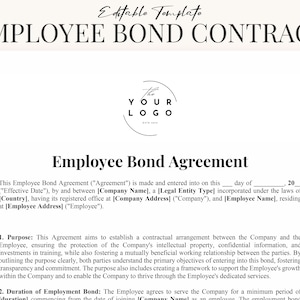 Employee Bond Agreement Template Protect Your Business and Employees - Etsy