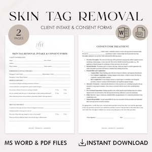 Skin Tag Removal Intake Form PDF | Printable Skin Tag Removal Consent ...