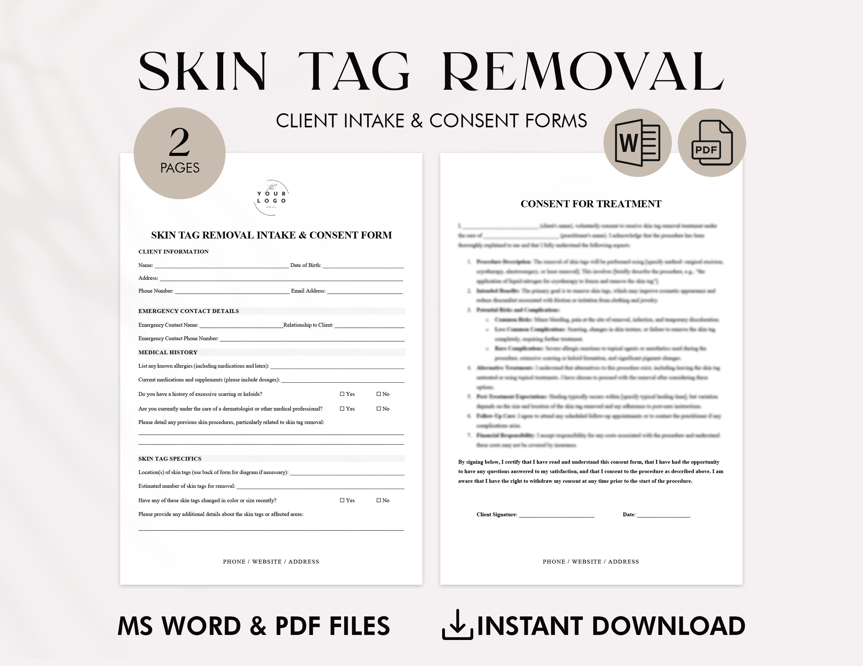 Skin Tag Removal Intake Form PDF | Printable Skin Tag Removal Consent ...
