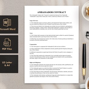 Professional Ambassador Contract Template | Legal Agreement for Brand ...