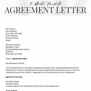 Professional Agreement Letter Template Word & PDF Business Contracts - Etsy