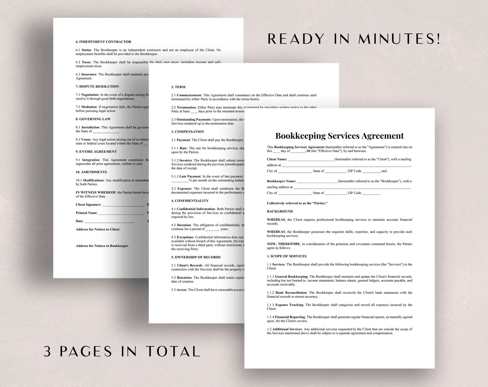 Bookkeeping Contract Template Word & PDF - Printable Bookkeeping ...