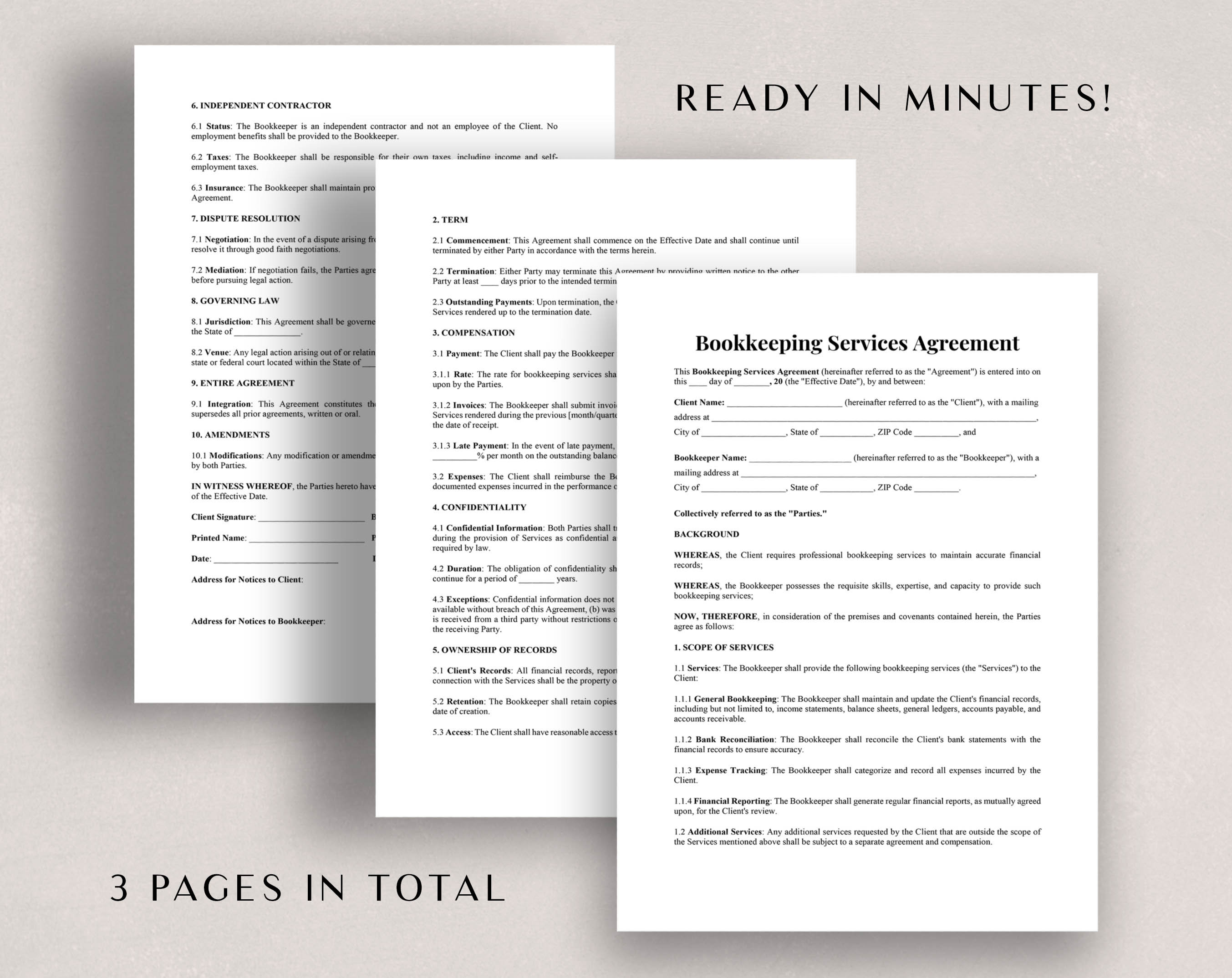 Bookkeeping Contract Template Word & PDF - Printable Bookkeeping ...