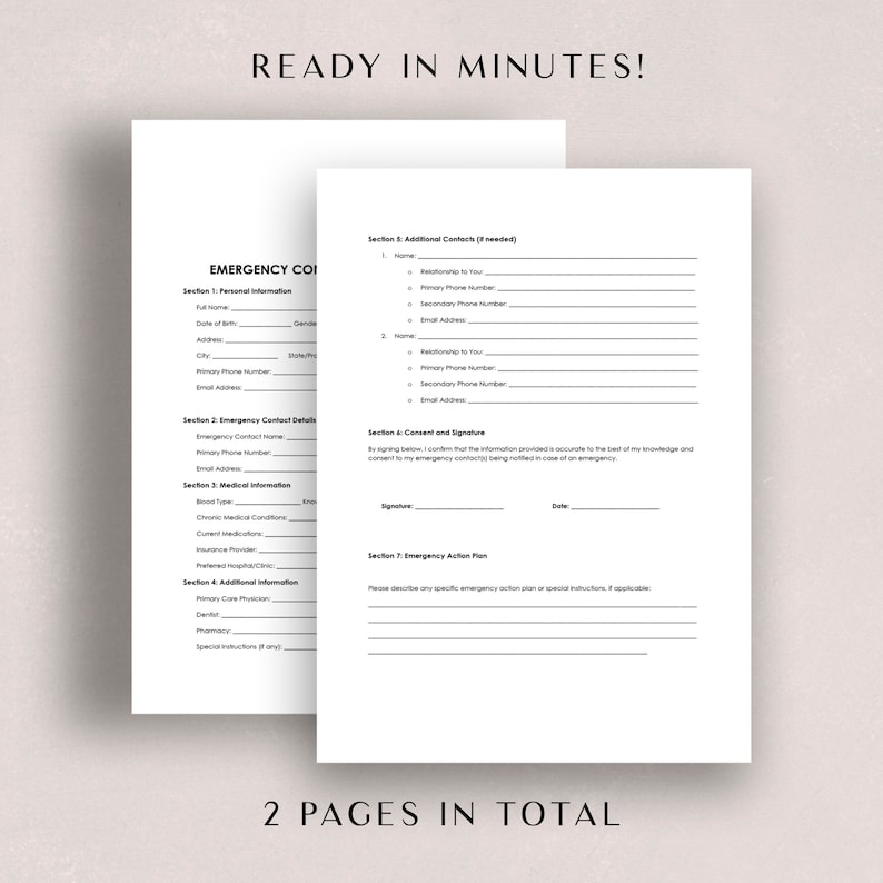 Emergency Contact Form Template for Employees - Printable Ms Word & PDF ...