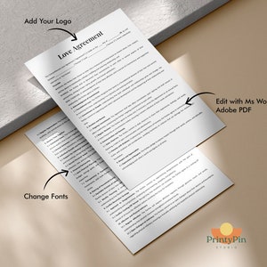 Editable Love Agreement Template - Couples Commitment Plan in Word ...