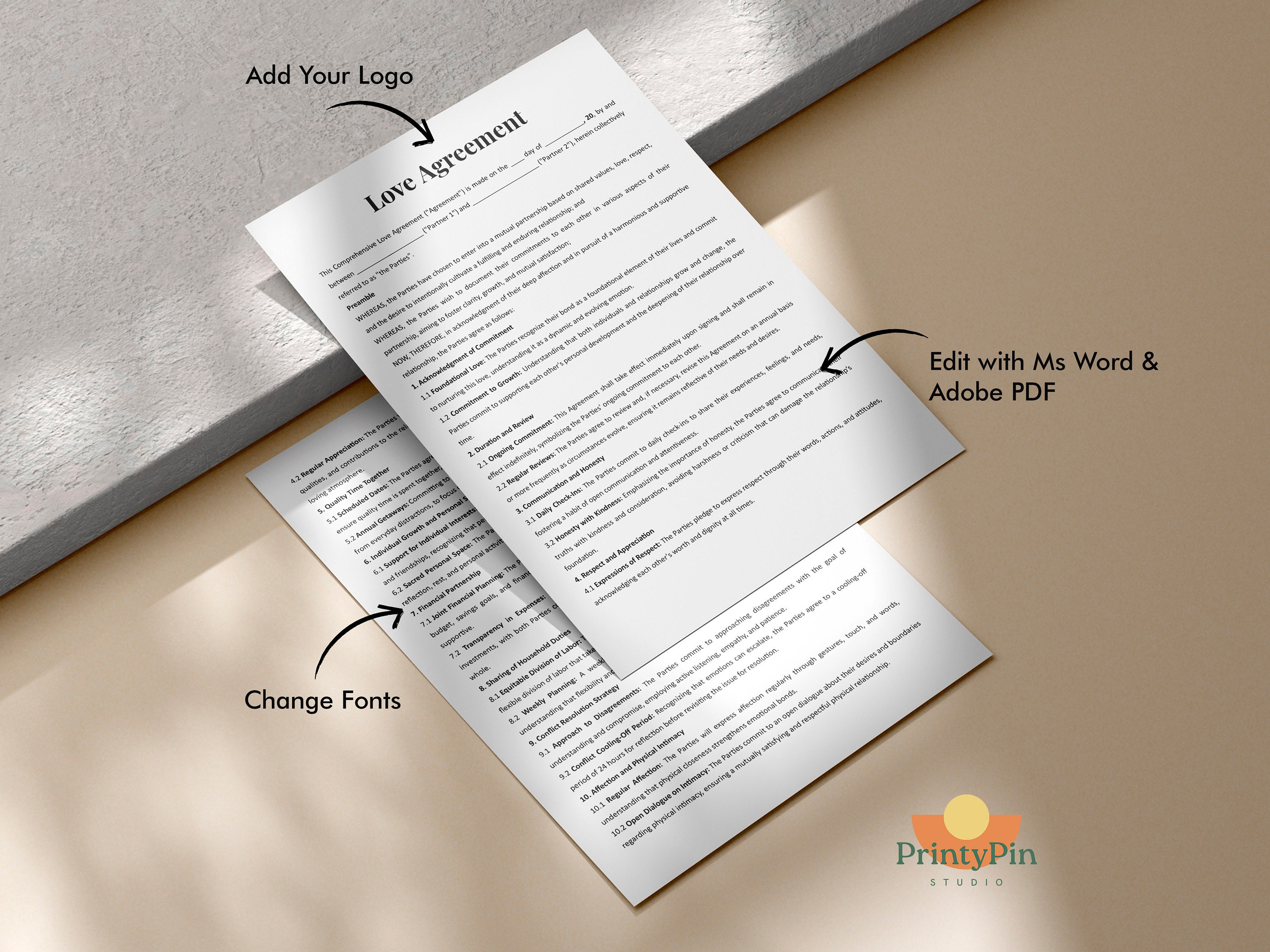 Editable Love Agreement Template - Couples Commitment Plan in Word ...