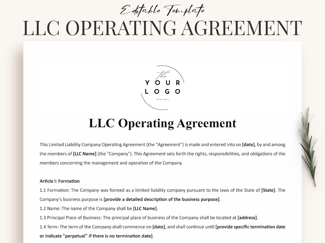Multi Member LLC Operating Agreement Template - 50/50 Operating ...