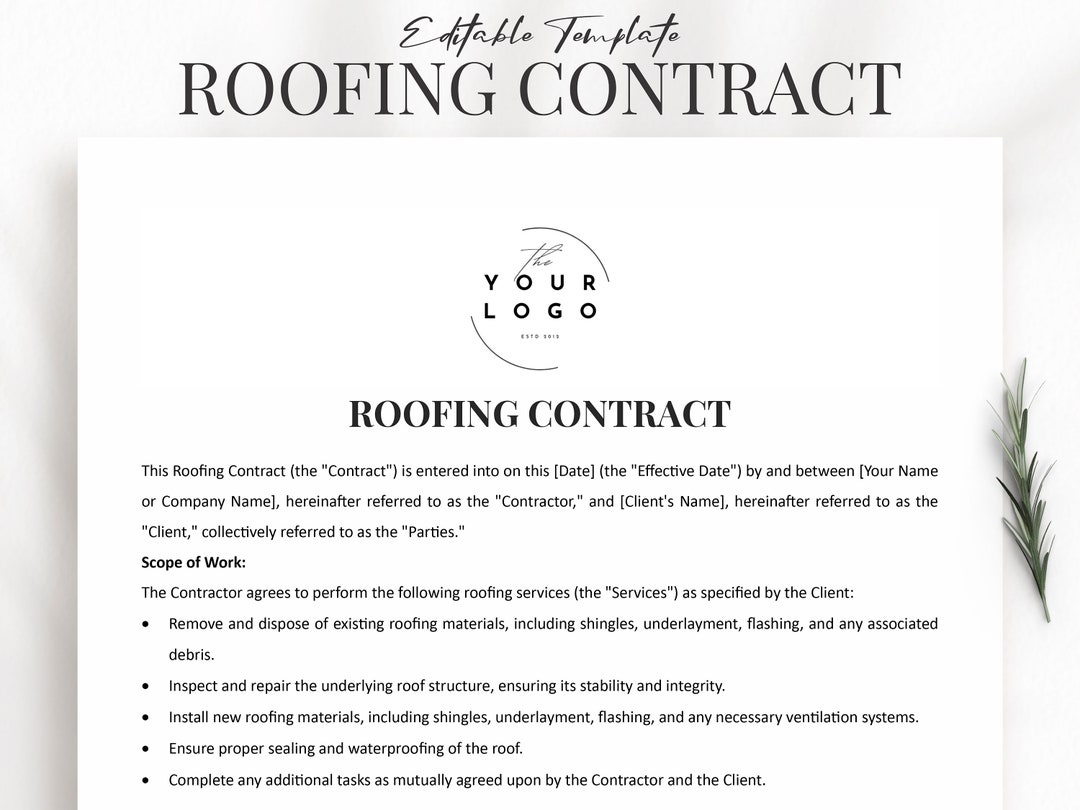 Roofing Contract Template - Comprehensive and Detailed | Customize for ...