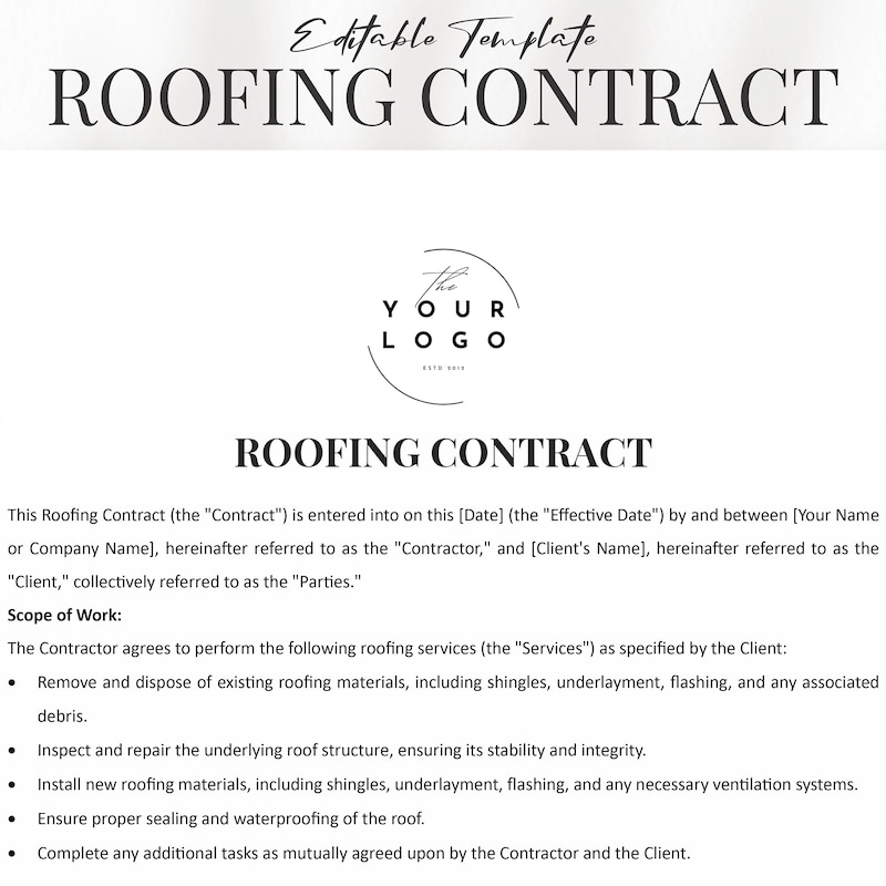 Roofing Contract - Etsy