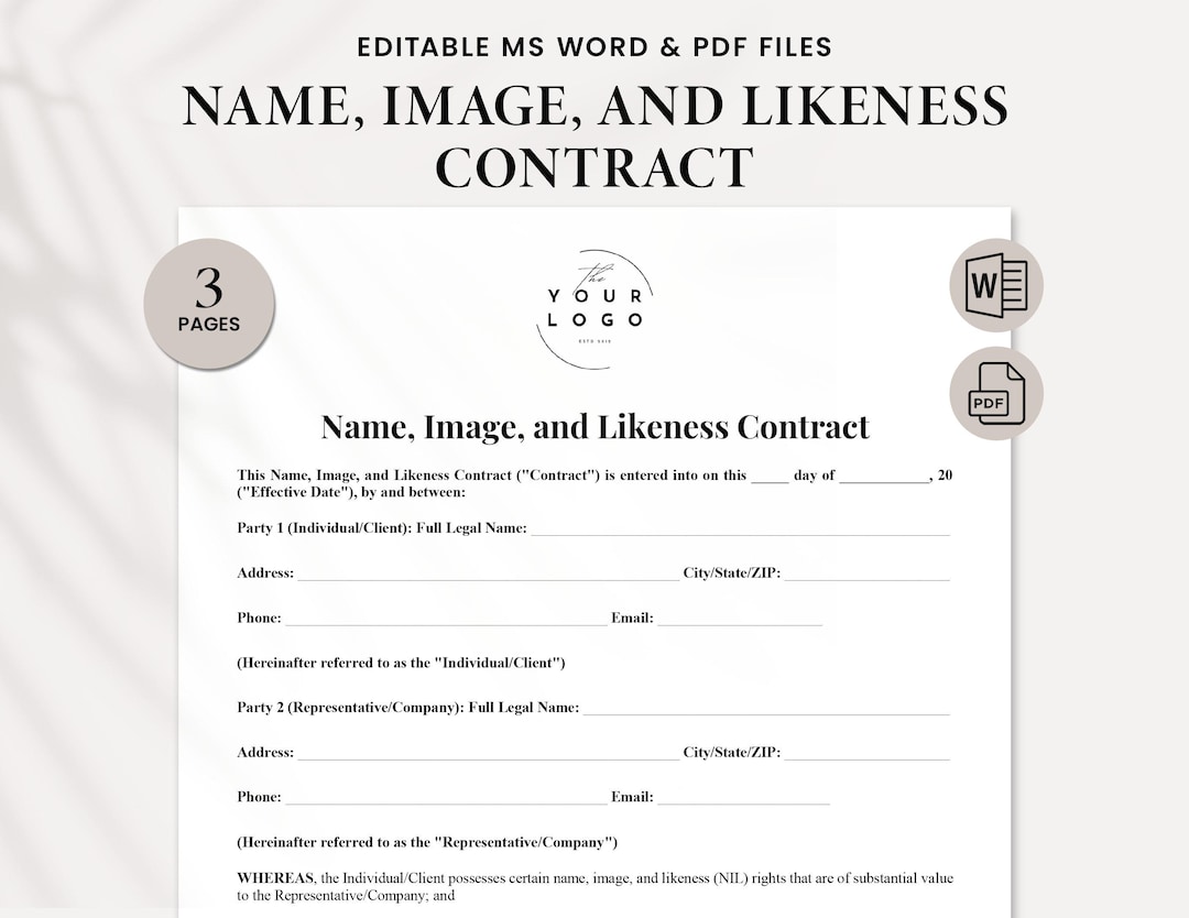 Name, Image, and Likeness Contract Template - NIL Contract Template - Agreement Form - Instant ...