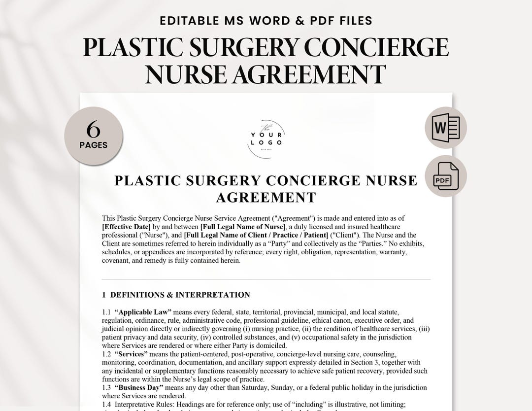 Plastic Surgery Concierge Nurse Agreement Template - Concierge Nurse Contract - Post-op Care RN ...
