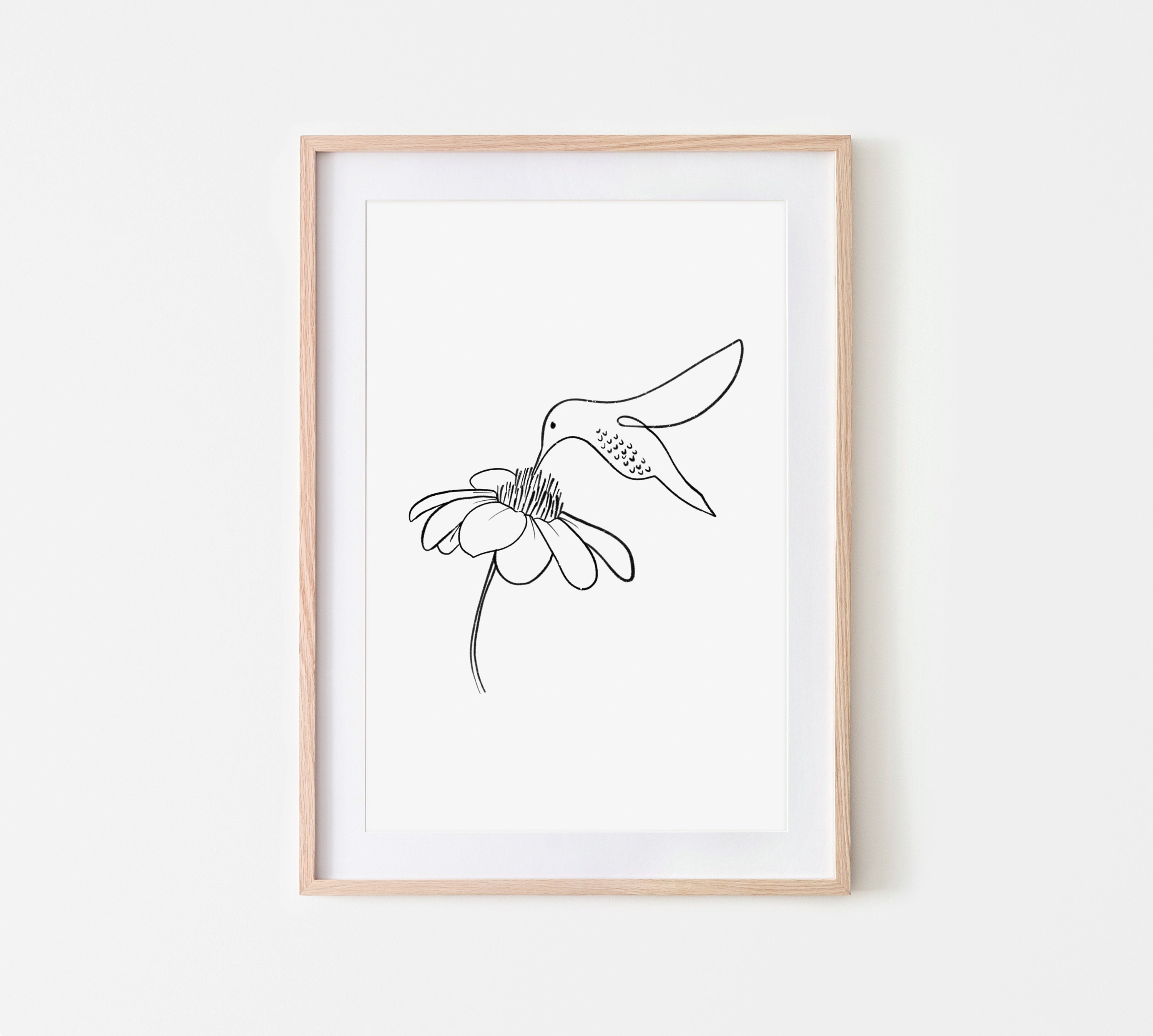 Hummingbird And Flower Line Drawing