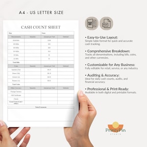 Cash Count Sheet Template | Daily Cash Tracking Log | Printable Cash ...