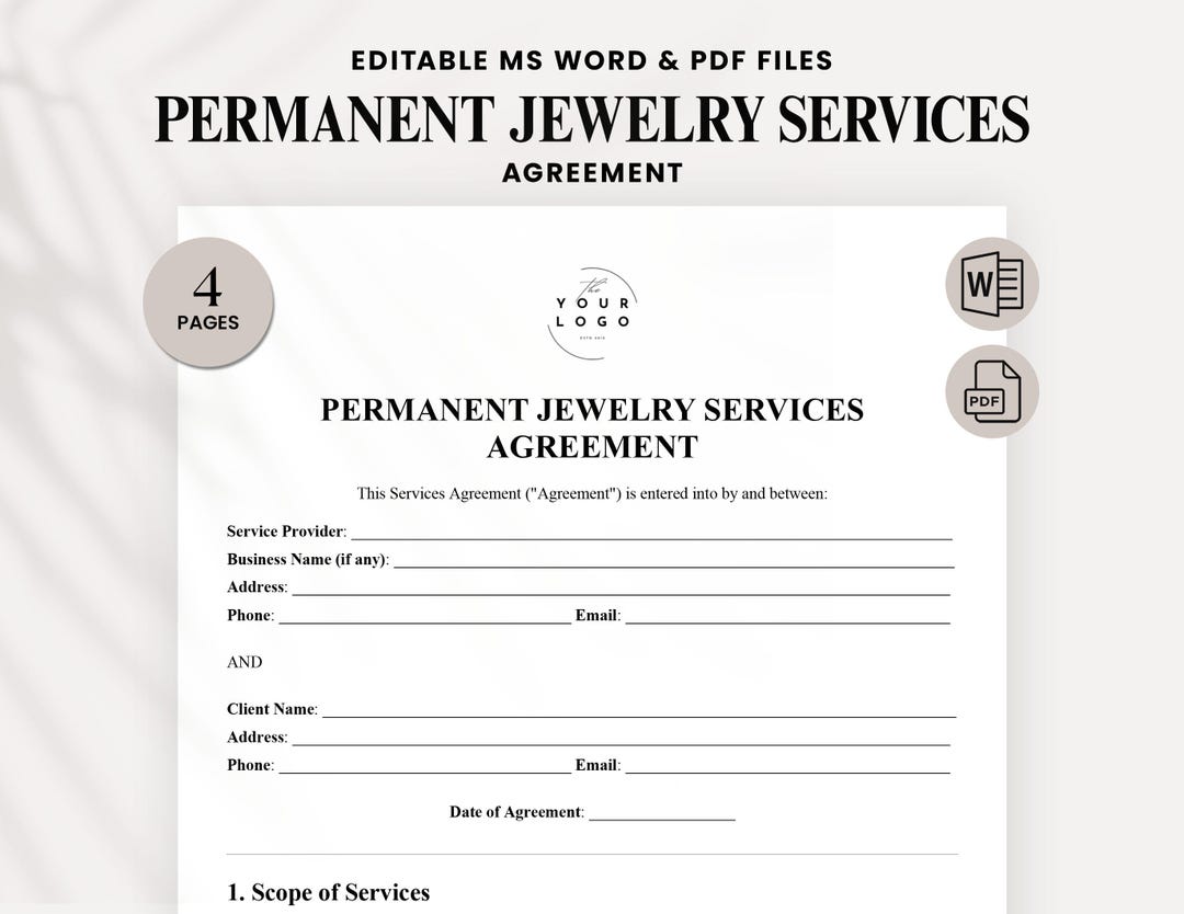 Permanent Jewelry Services Agreement Template | Client Consent ...