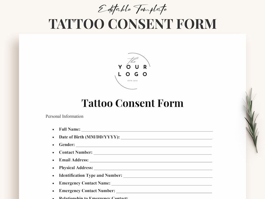 Tattoo Consent Form Template - Professional Tattoo Studio Client ...