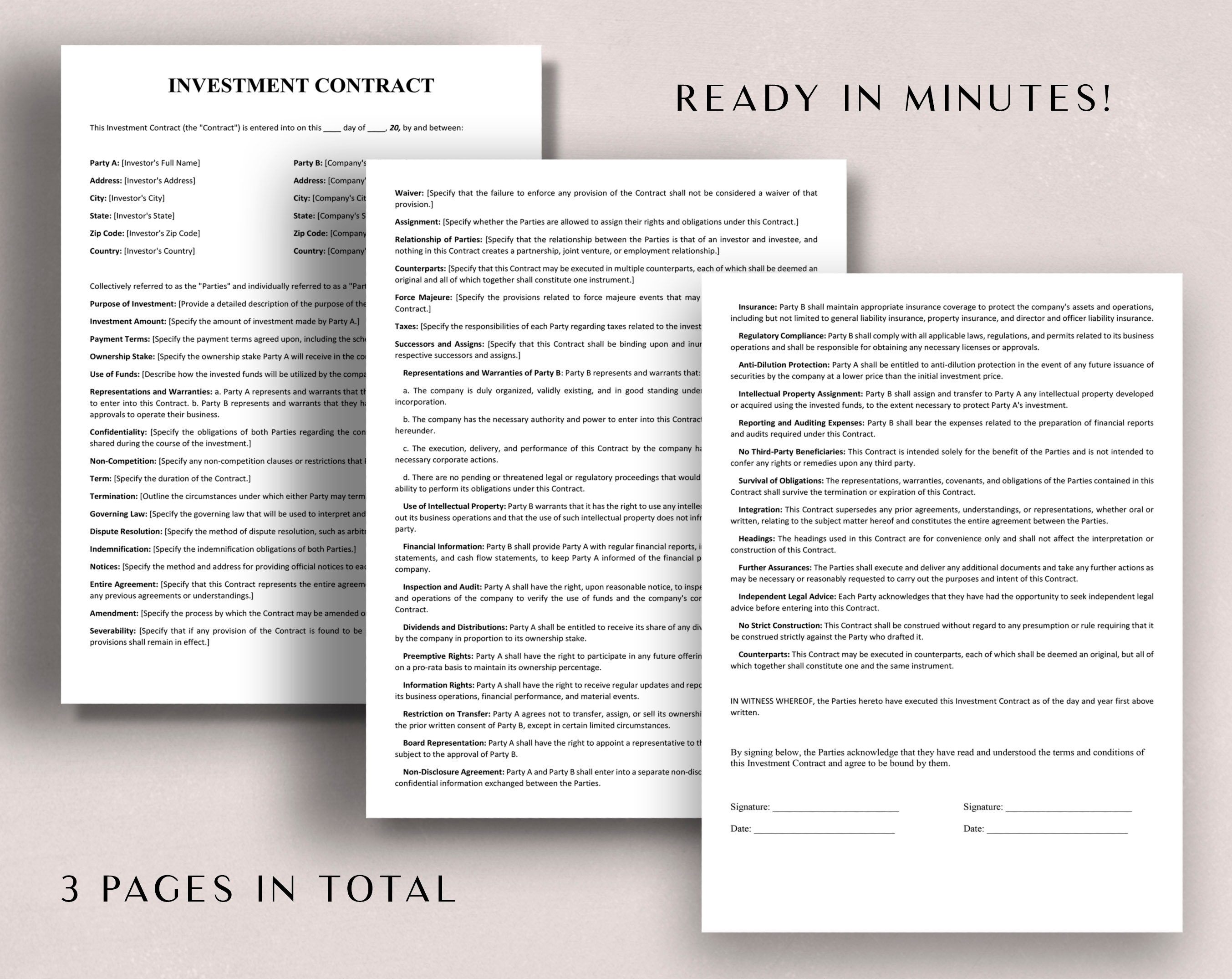 Investment Agreement Template