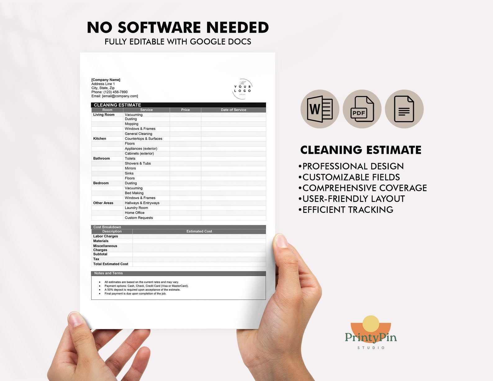 Editable Cleaning Estimate Template | PDF / Word / Google Docs ...